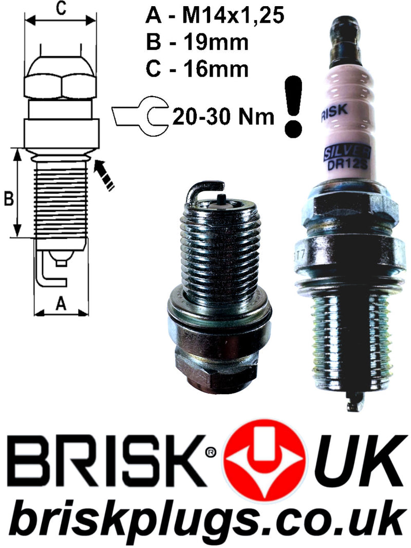 DR12S Brisk Silver Spark Plugs, LPG Autogas GPL CNG Methanol Ethanol ...