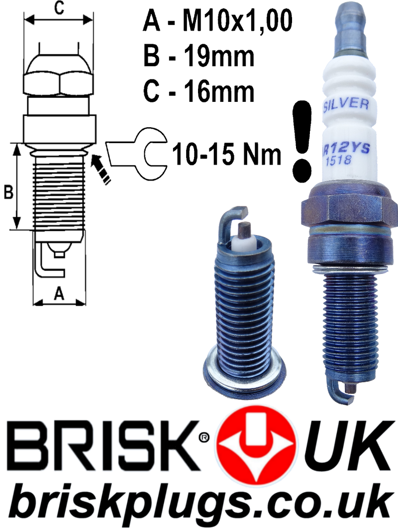 AR12YS Brisk Silver Racing Spark Plugs LPG Propane CNG Race Fuels ...